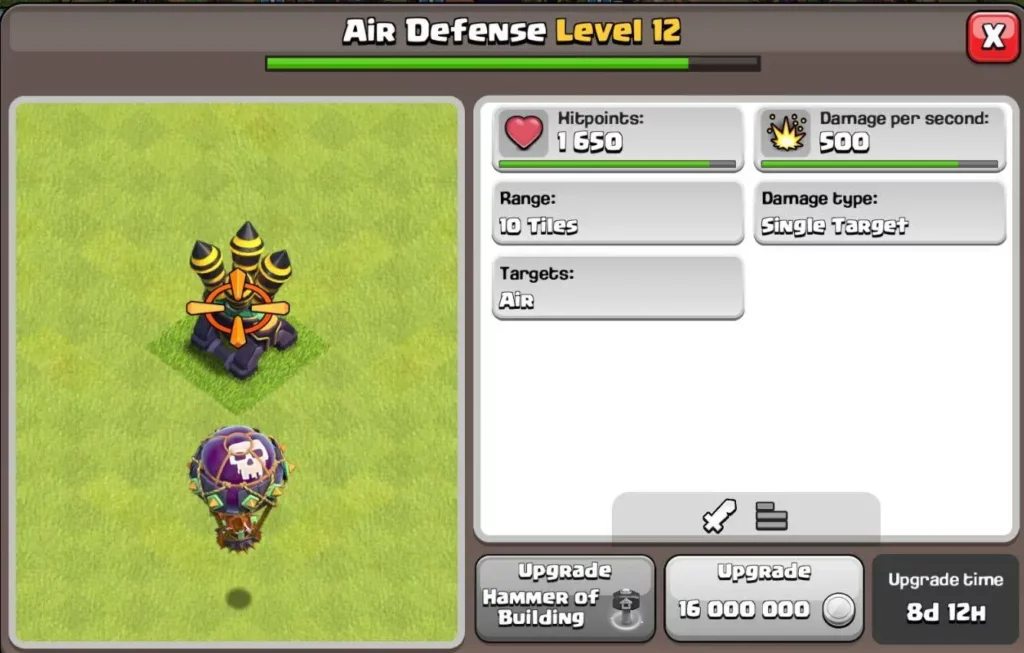 Air Defense Max Levels List: Town Hall 4 to Town Hall 16 Stats 2024 - Clash Of Clans