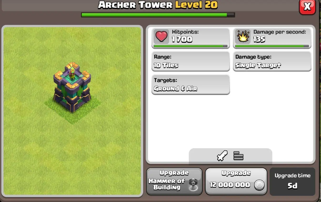 Archer Tower Max Levels List: Town Hall 2 to Town Hall 16 Stats 2024 - Clash Of Clans