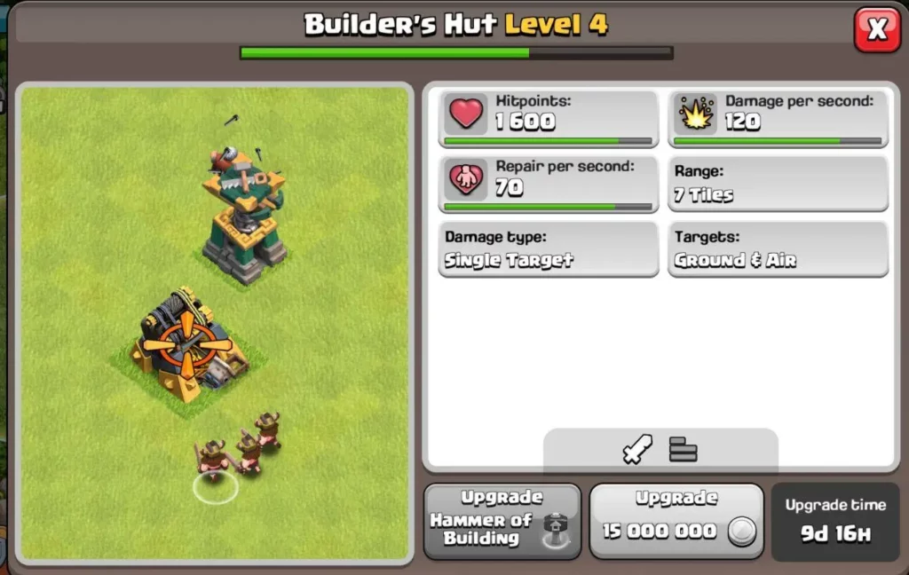 Builder's Hut Max Levels List: Town Hall 14 to Town Hall 16 Stats 2024 - Clash Of Clans